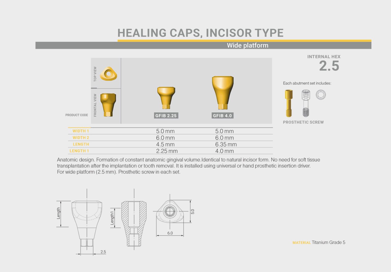 Healing Caps, Incisor Type / Wide Platform - دیان سلامت دندان